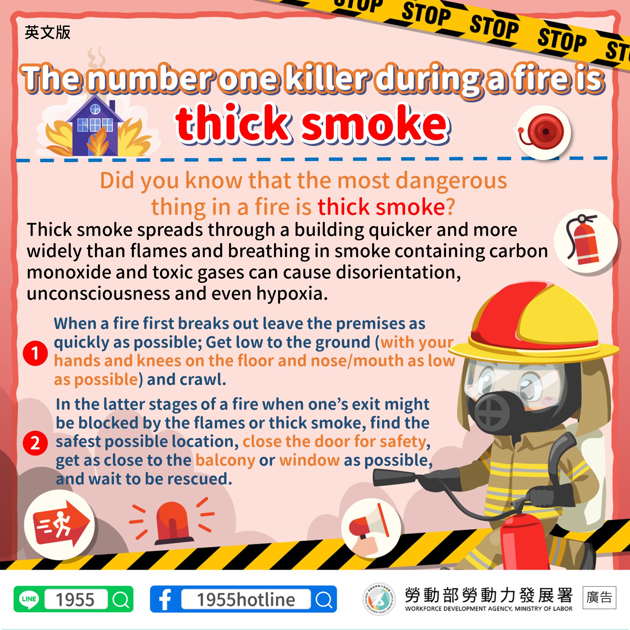 The number one killer during a fire is thick smoke-宣導品-宣導專區-外國人勞動權益網-勞動 ...